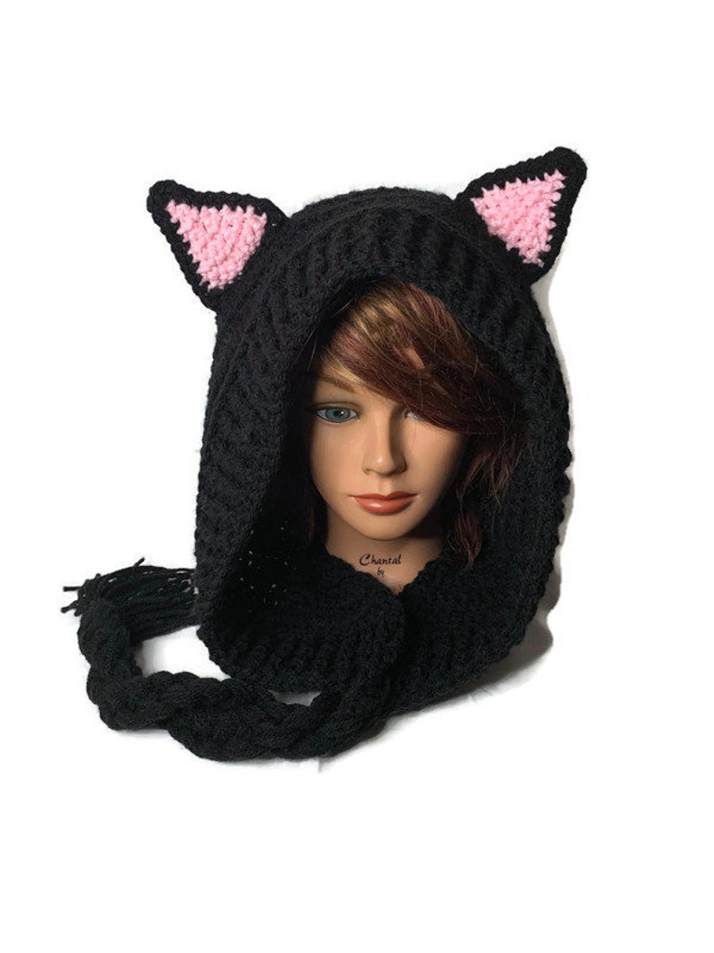 Black Cat Hood, Cat Cosplay, Festival Hoods, Crochet Cat Hat, Hat With ...