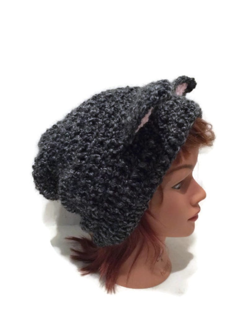 Grey Cat Hat Slouchy Cat Hat Black Kitty Ears Fuzzy Cat - Etsy