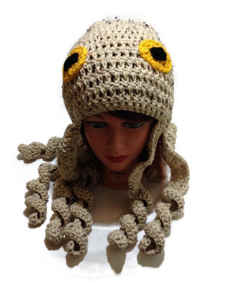 Octopus Hat, Octopus Costume, Tan Octopus Beanie, Slouchy Octopus Hat ...