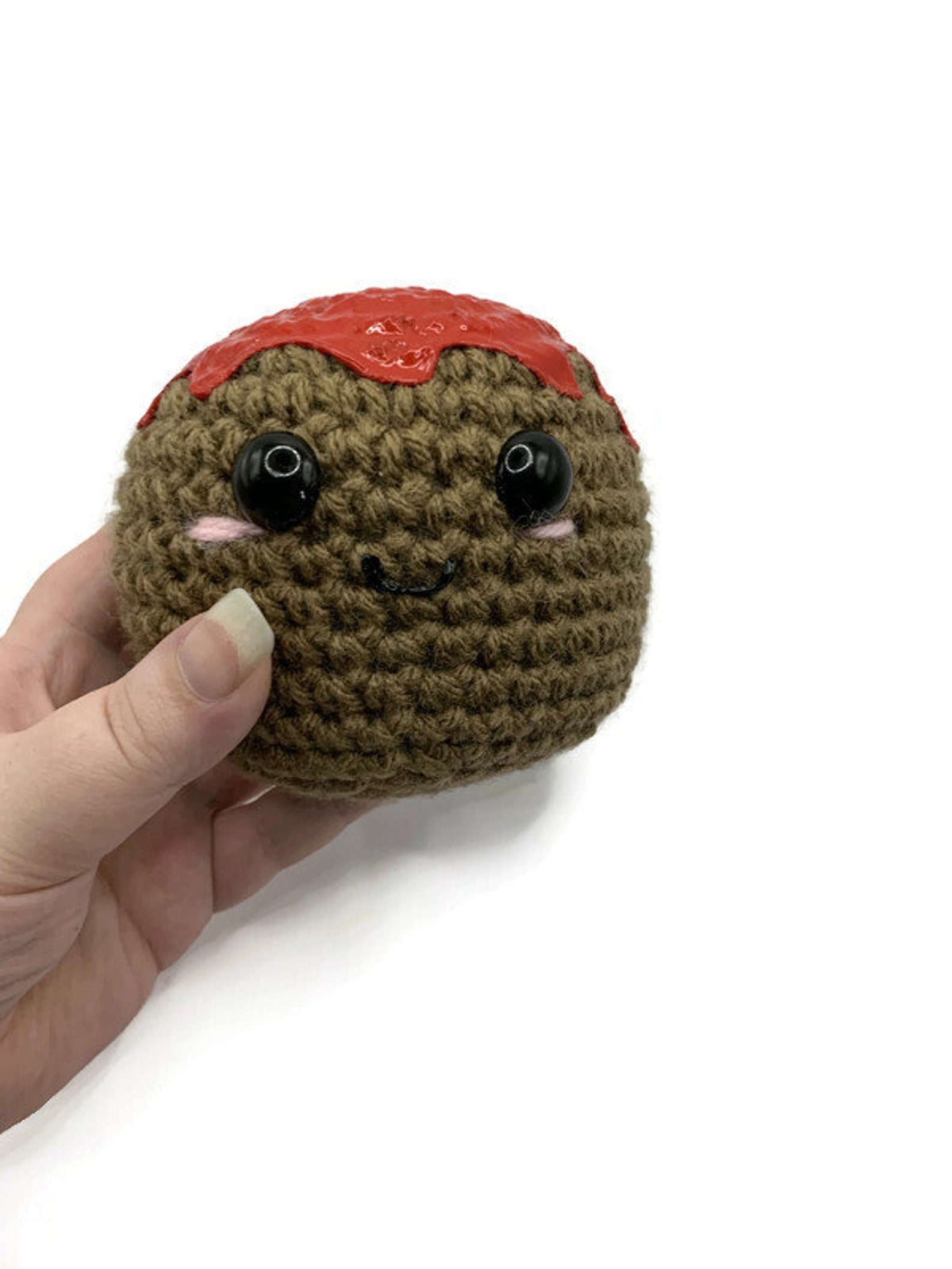 Meatball Plushie, Crochet Meatball, Kawaii Food Plush, Meatball Stuffie ...