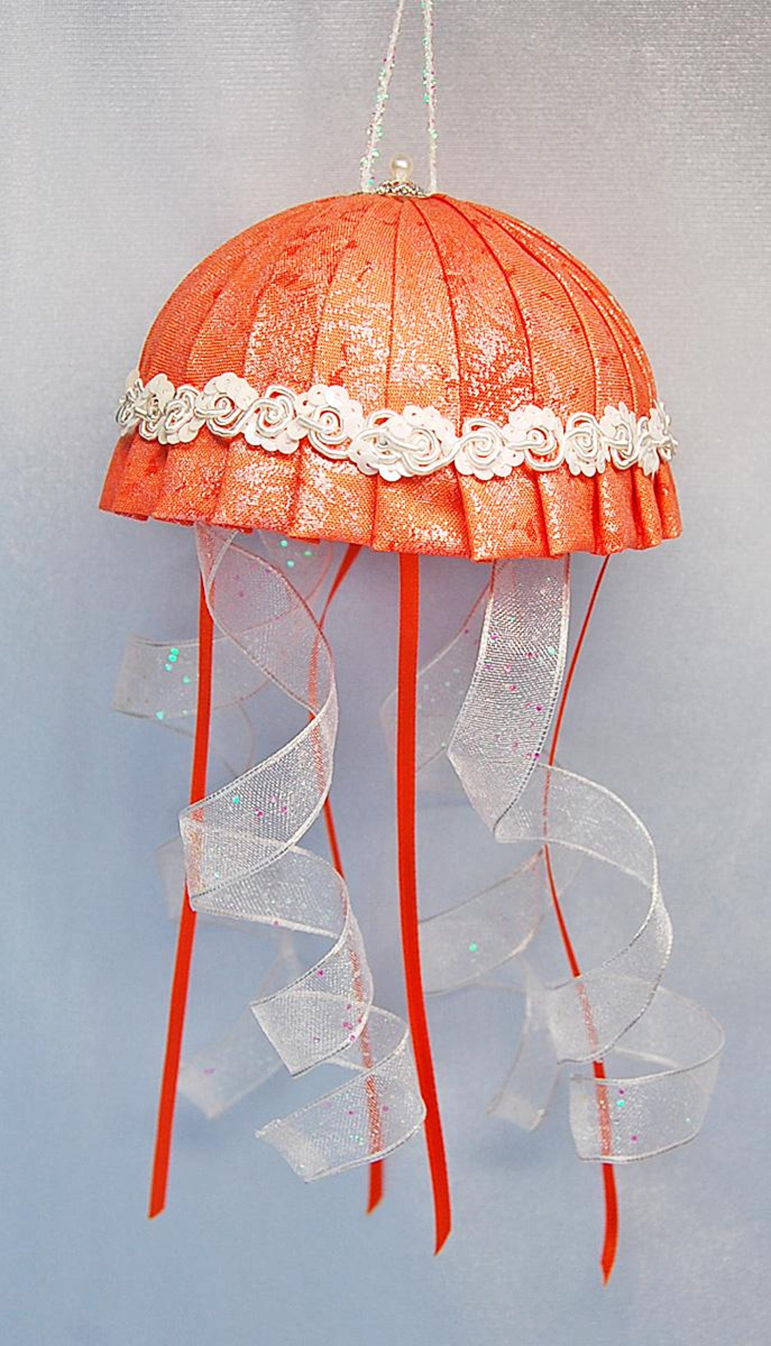 Jellyfish Orange Ornament - Made From Styrofoam, Fabric, Ribbons - Etsy
