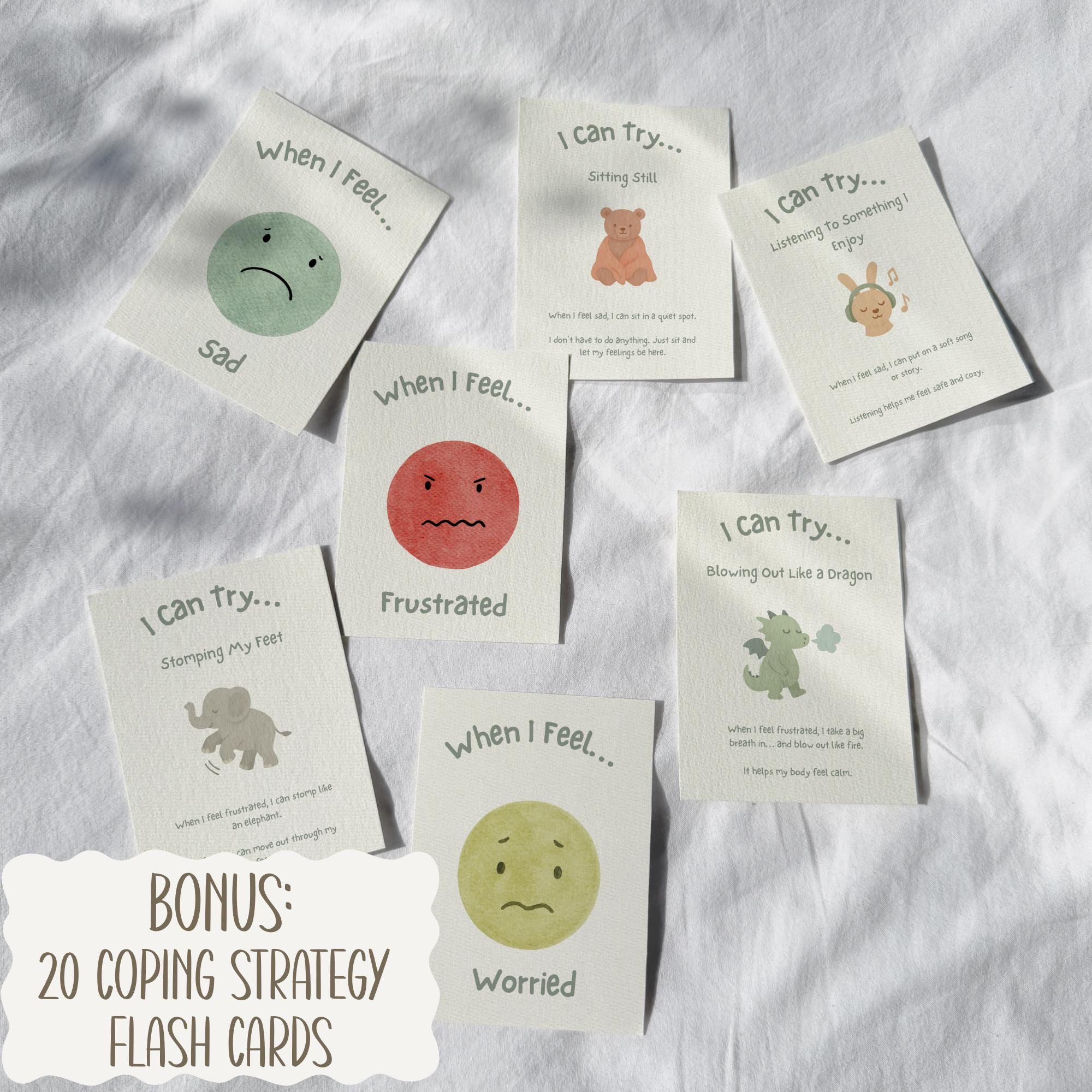 Feelings Chart Bundle: Kids Emotion Faces, Coping Strategies (digital ...