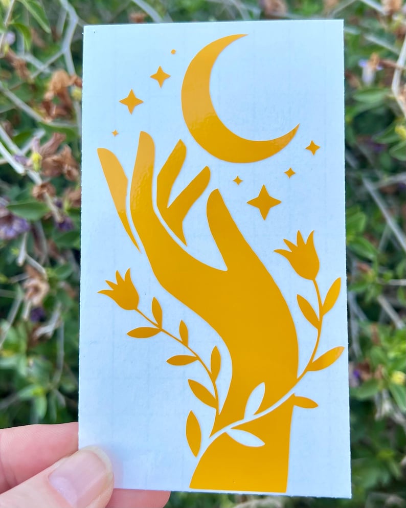 Celestial Hand Moon Vinyl Decal | Witchy Car Laptop Sticker - Etsy