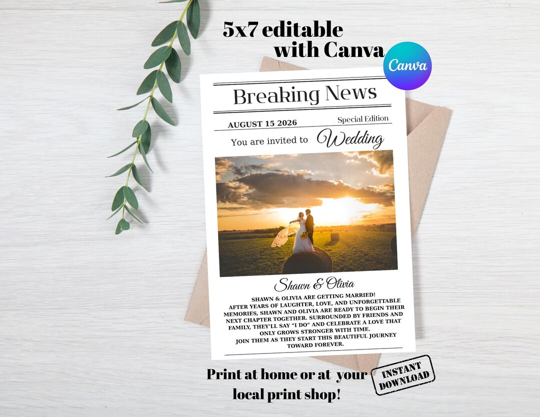 Breaking News Wedding Invitation , Newspaper Style Canva Template With ...