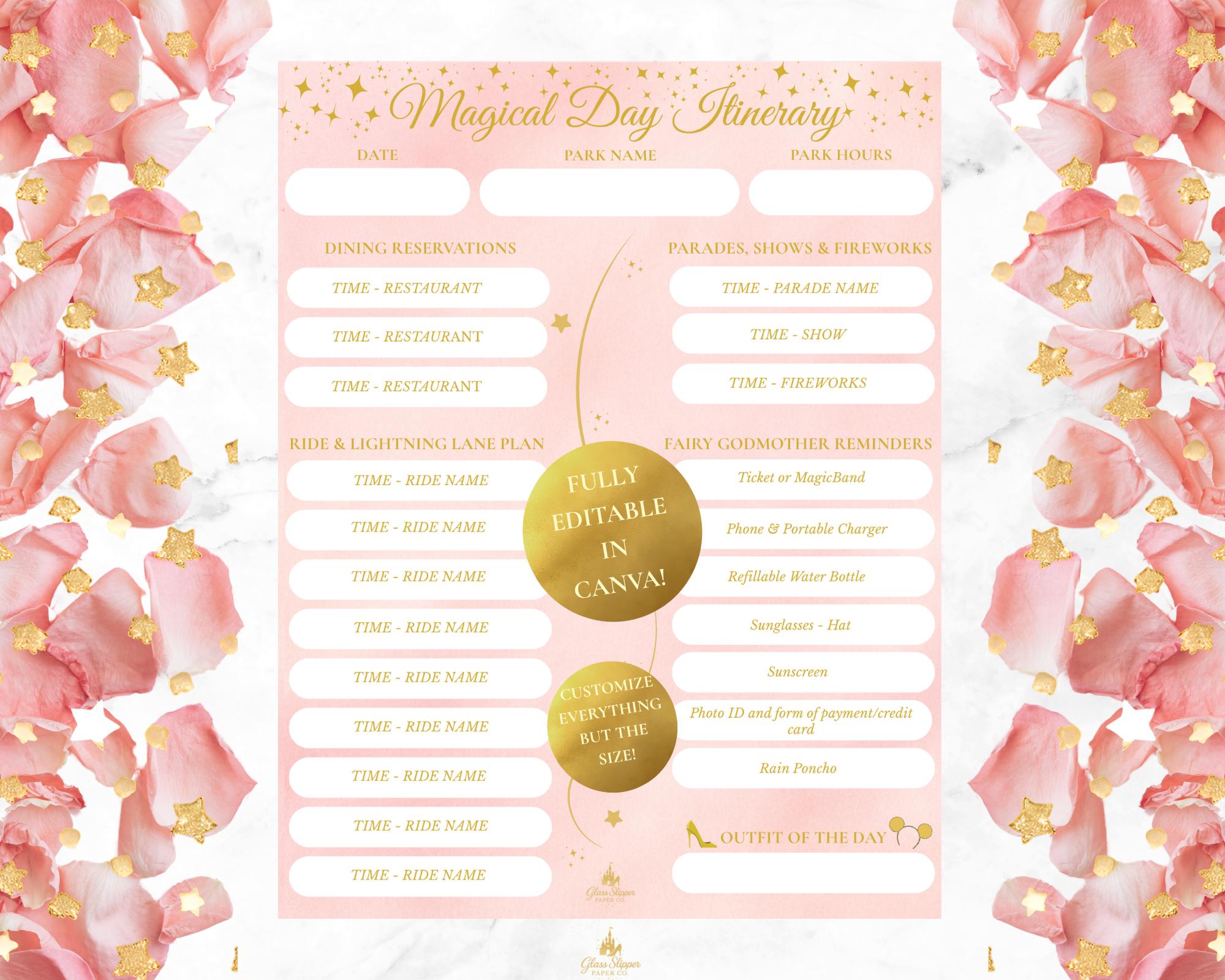 Magical Day Itinerary - Editable Digital Download | Blush & Gold ...
