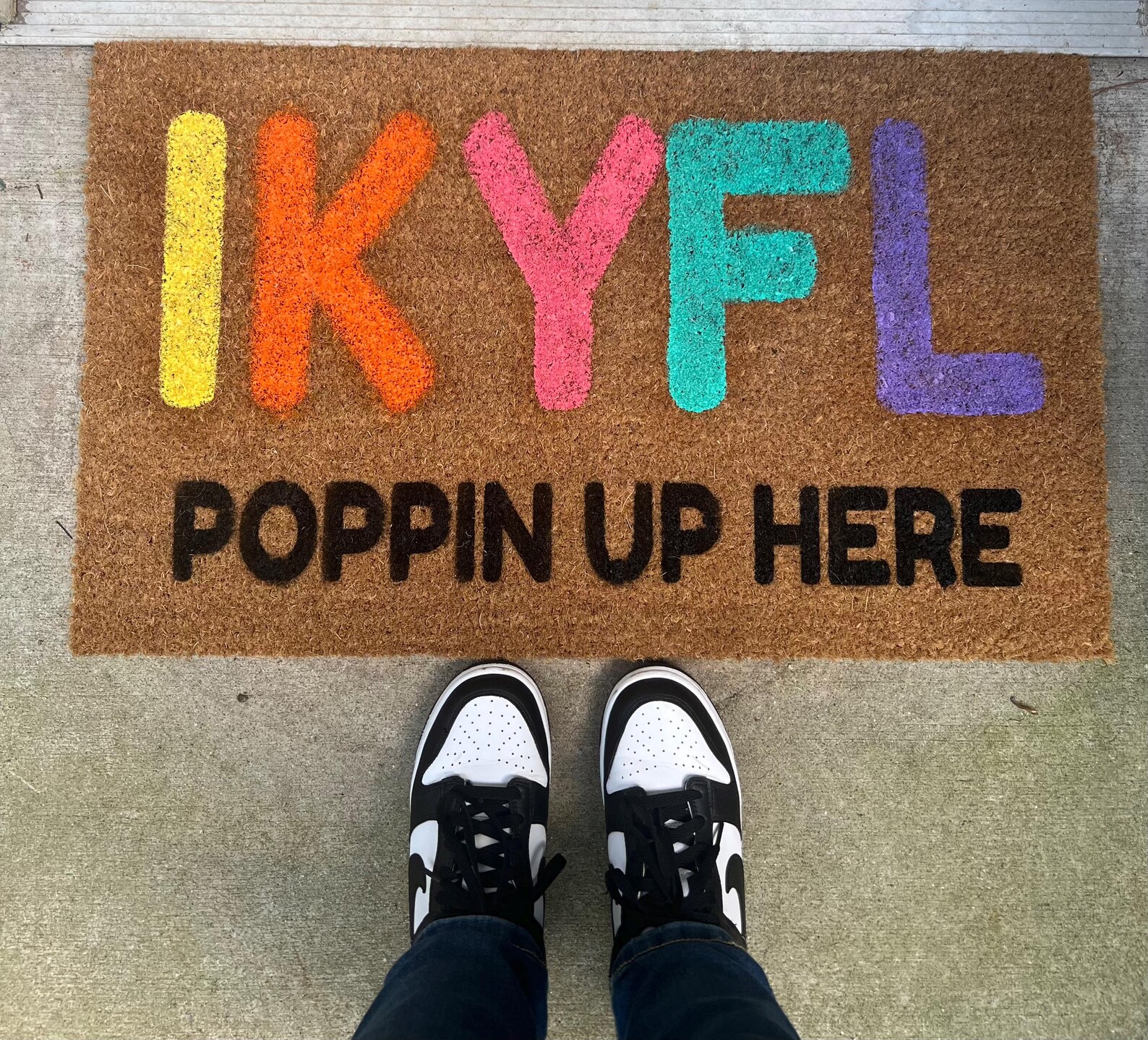 Funny Coir Doormat | IKYFL Poppin' up Here, Hand-painted - Etsy