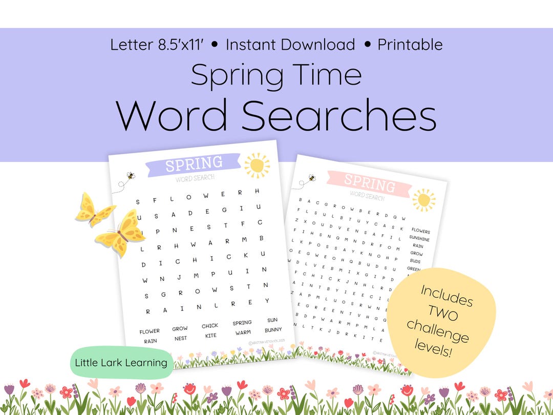 Printable Spring Word Search Pack for Kids - Two Difficulty Levels ...