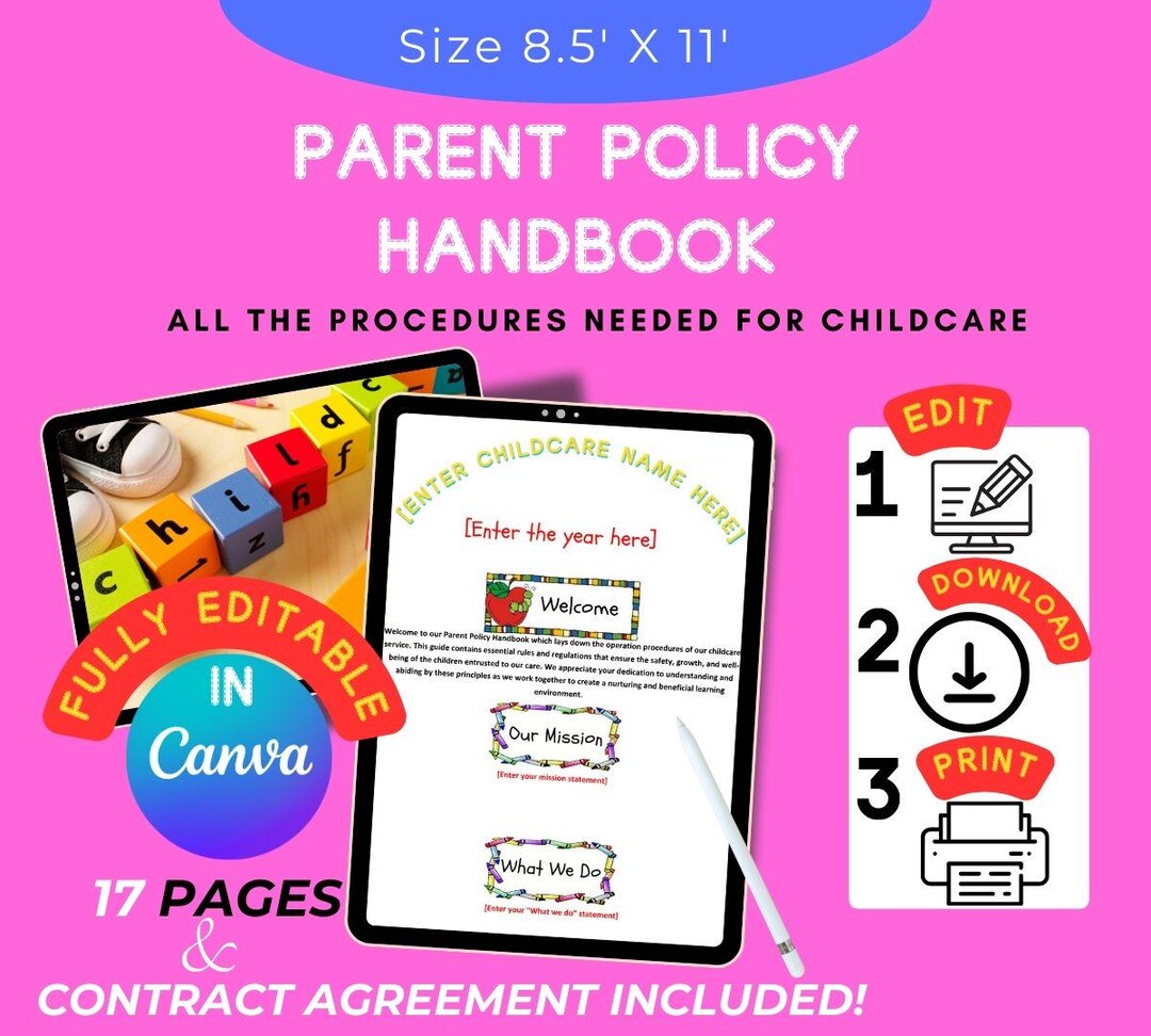 Childcare Parent Policy Handbook Template | FULLY CUSTOMIZABLE - Etsy