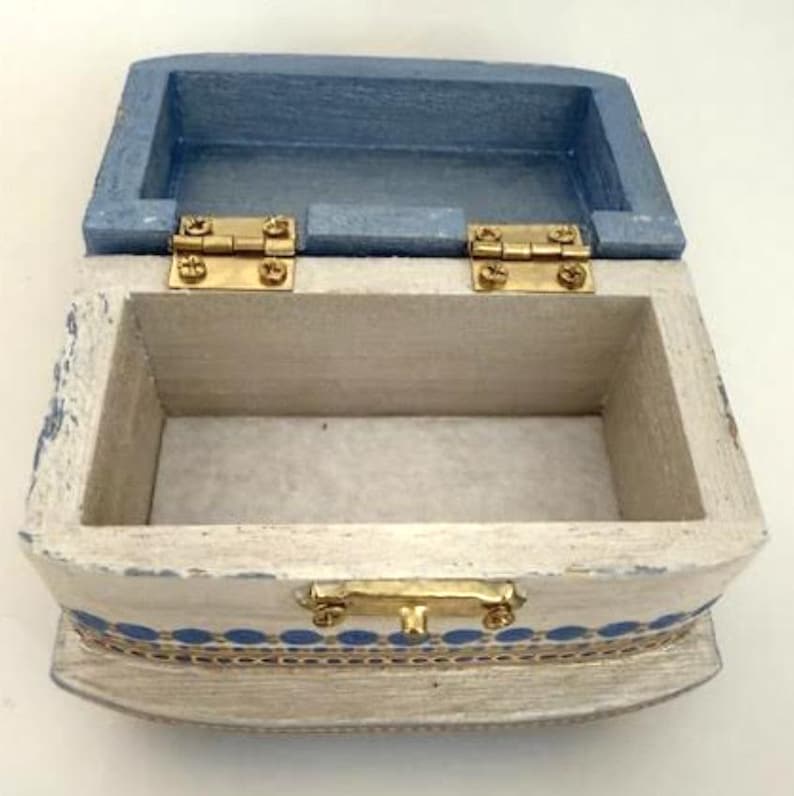 Small Cute Fairy Tale Beach Ocean Blue Wood Jewelry Box With Seashells ...