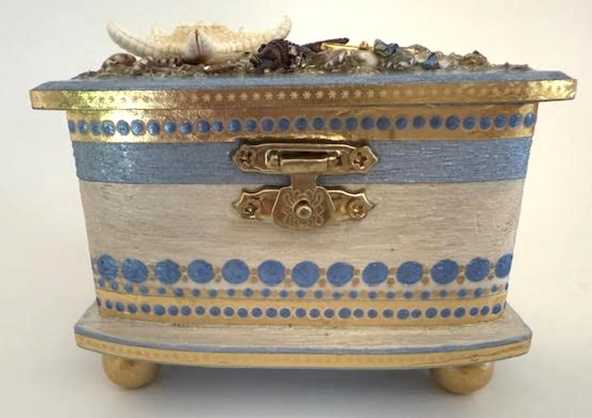 Small Cute Fairy Tale Beach Ocean Blue Wood Jewelry Box With Seashells ...