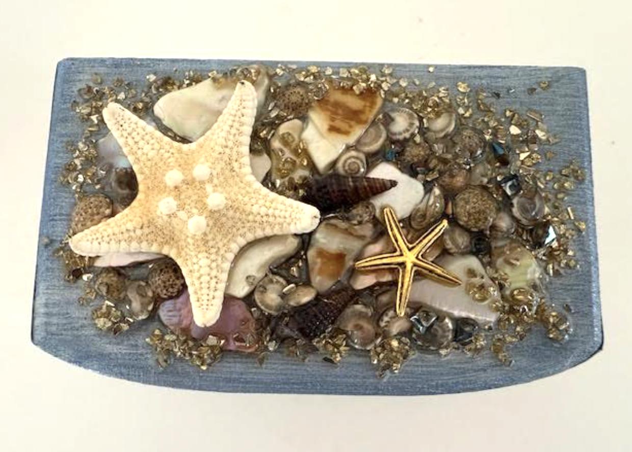 Small Cute Fairy Tale Beach Ocean Blue Wood Jewelry Box With Seashells ...