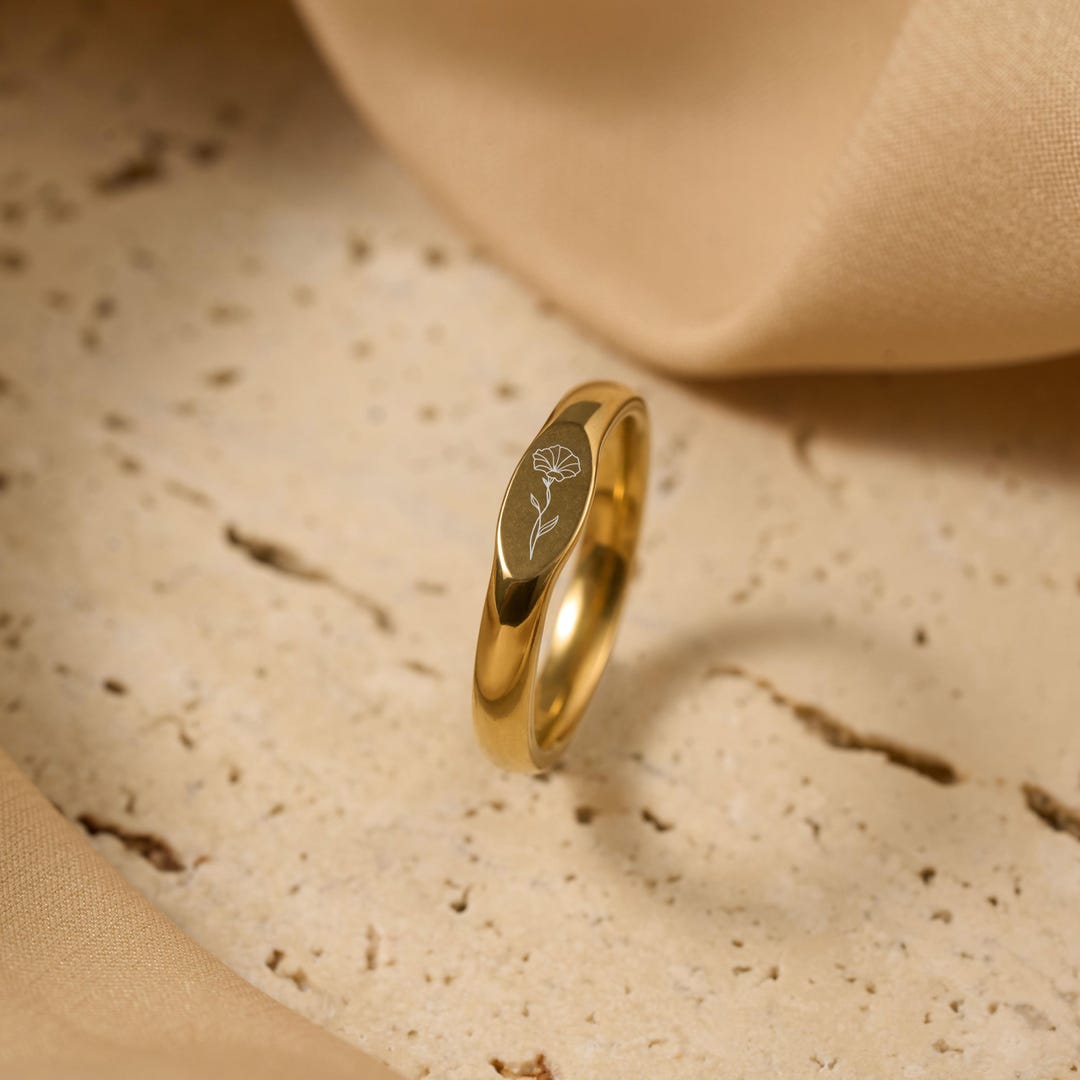 Personalized Birthflower Ring – Dainty Stacking Floral Ring, Meaningful ...