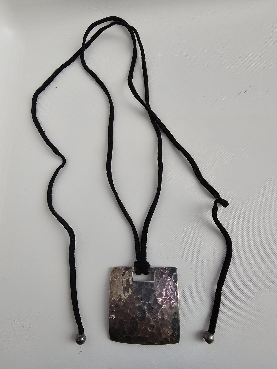 Vintage Sterling Silver Hammered Mexican Square Pendant Necklace - Etsy
