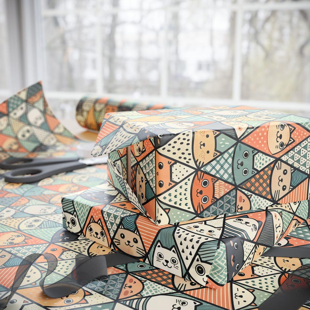 Funny Cartoon Cat Wrapping Paper: Cat Lover Gift Wrap - Etsy
