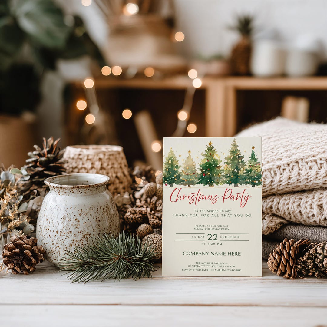 Corporate Christmas Party Invitation - Editable Canva Template ...
