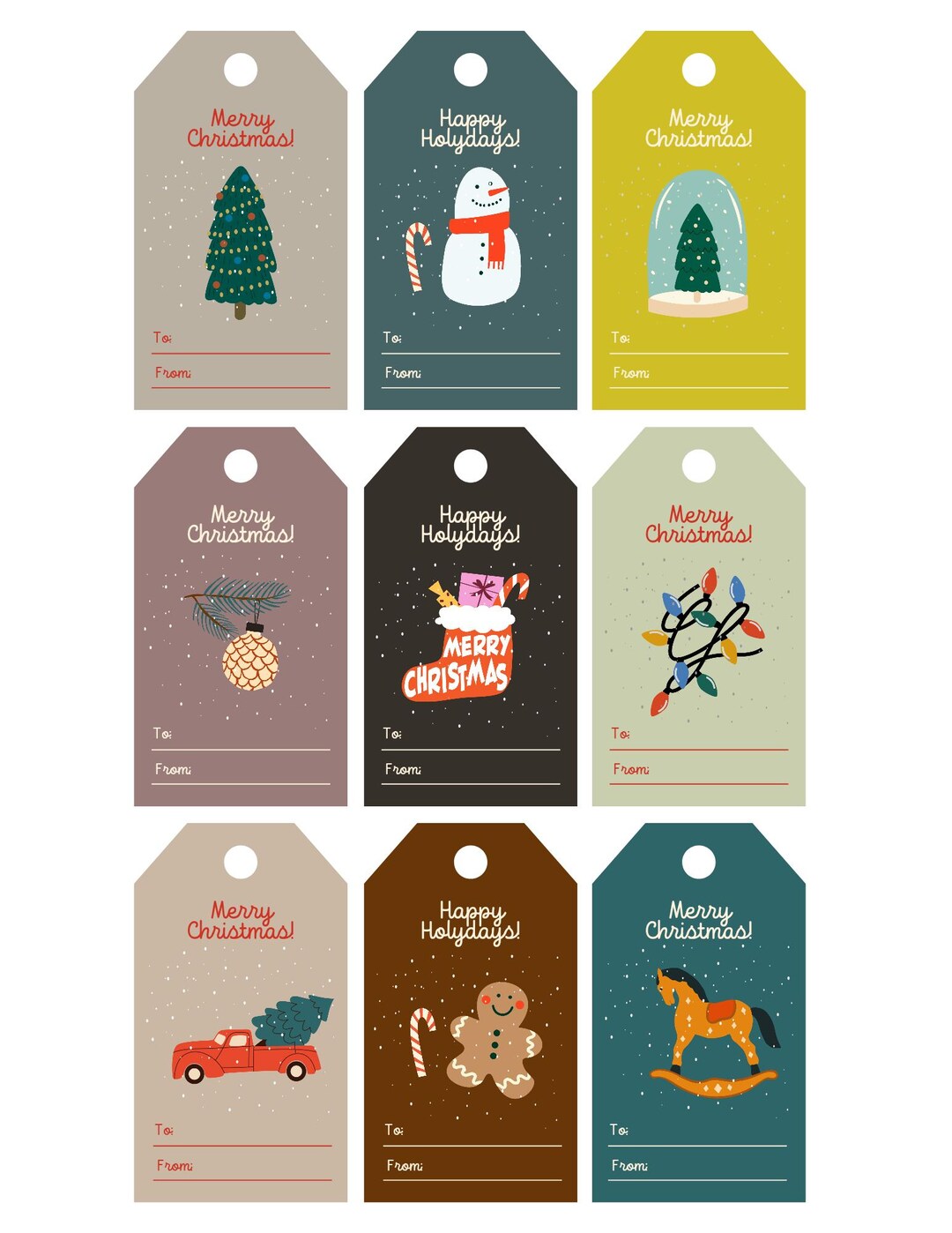 Vintage Christmas Gift Tags | Printable Retro Holiday Labels (digital ...