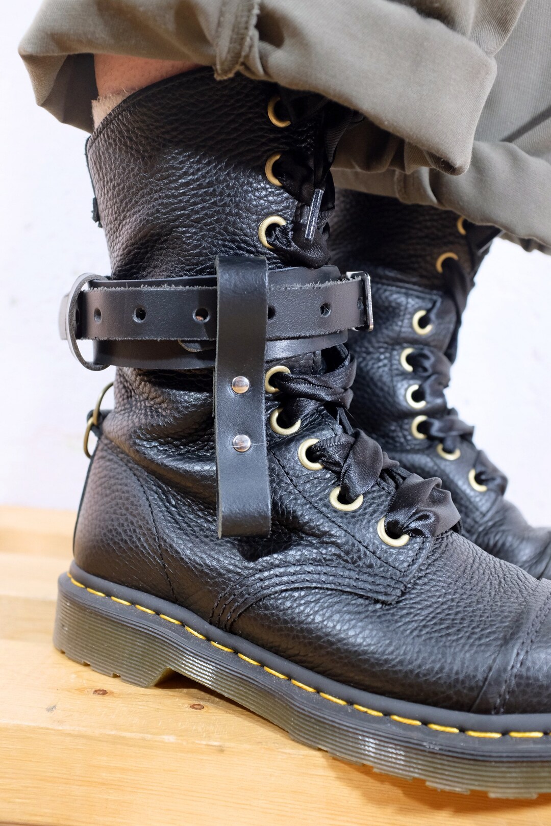 Leather Boot Strap Garter in Black Steampunk, Pirate, Burning-man ...