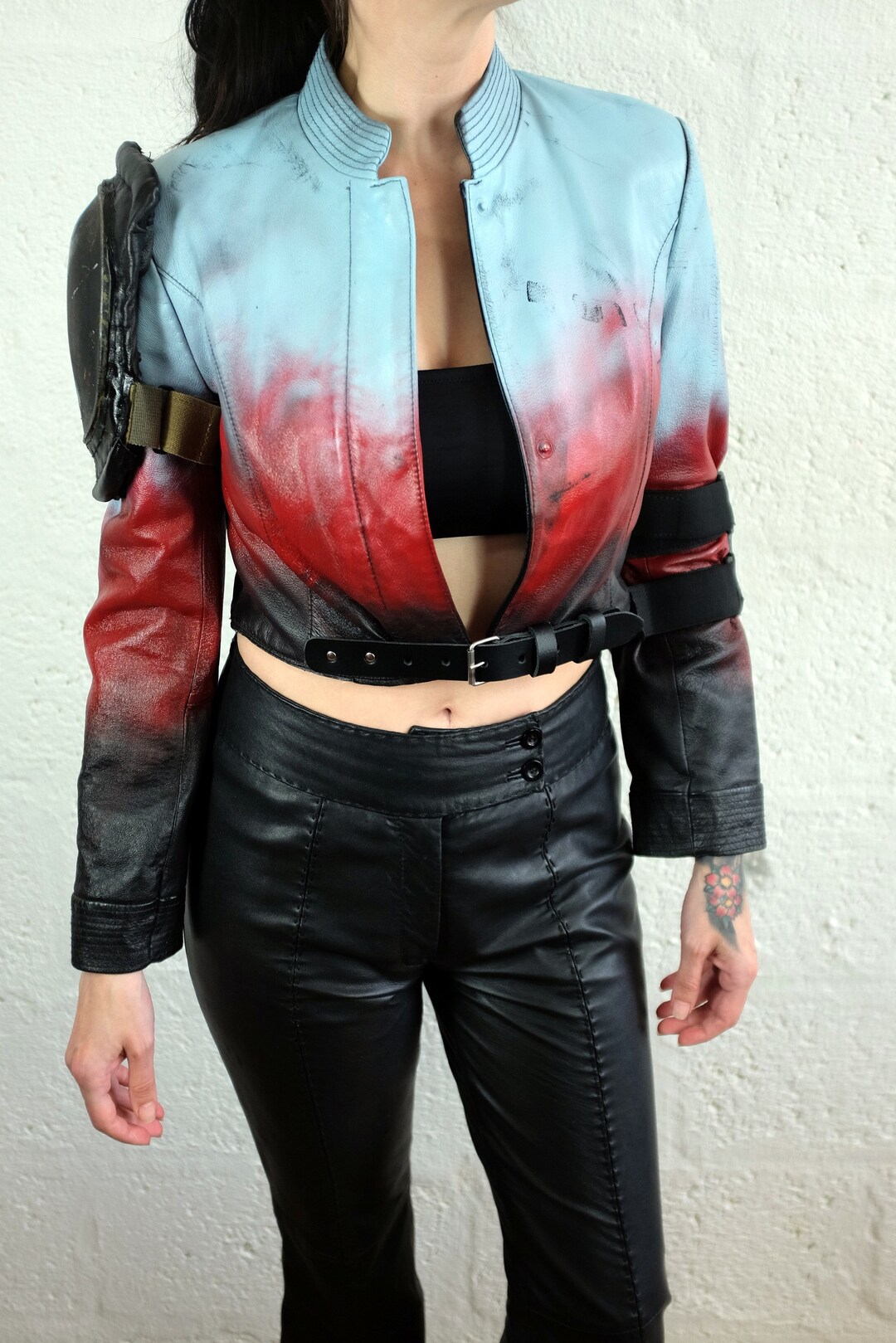 Edgy Hand-painted Cropped Leather Jacket Distressed and Chic - Etsy UK
