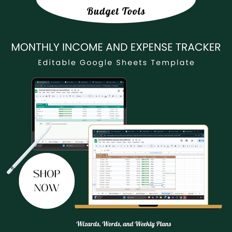 Editable Monthly Budget Spreadsheet Template | Google Sheets Finance ...