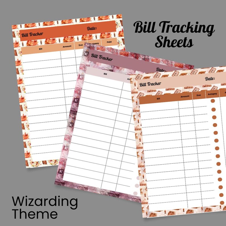 Wizarding Themed Bill Tracker Sheets | Digital Download | Magical ...