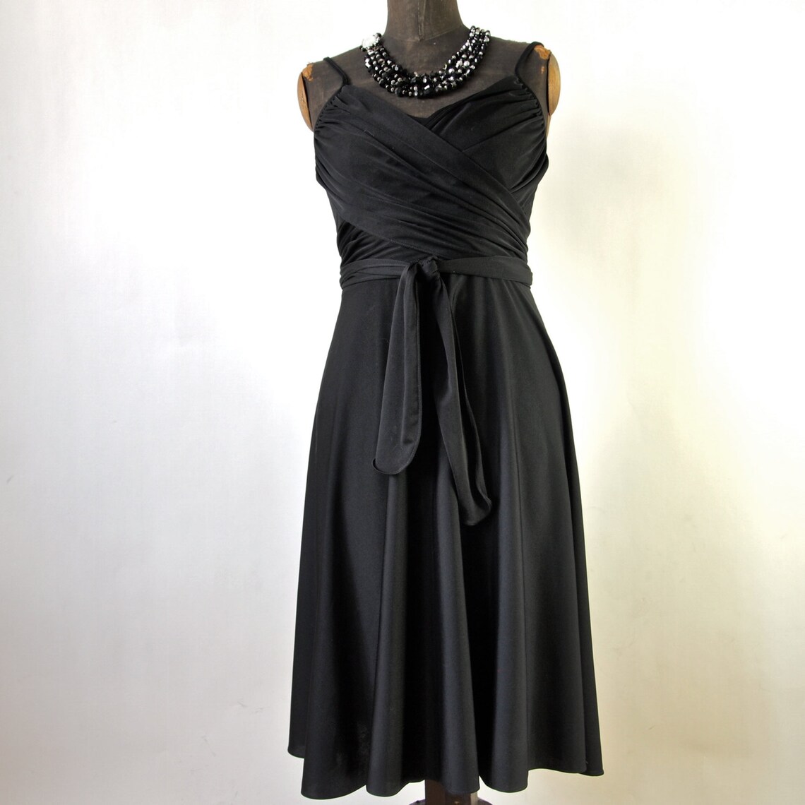 Dress Sexy Disco 70's Black Quiana Fabric Wrap Tie Ursula | Etsy