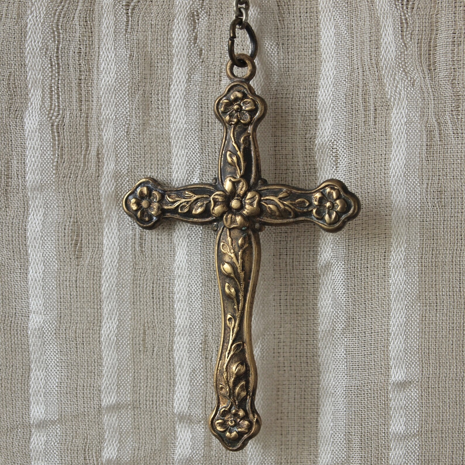 Vintage Rosary Pendant Czech Cross Floral and Pearly Beads Long ...