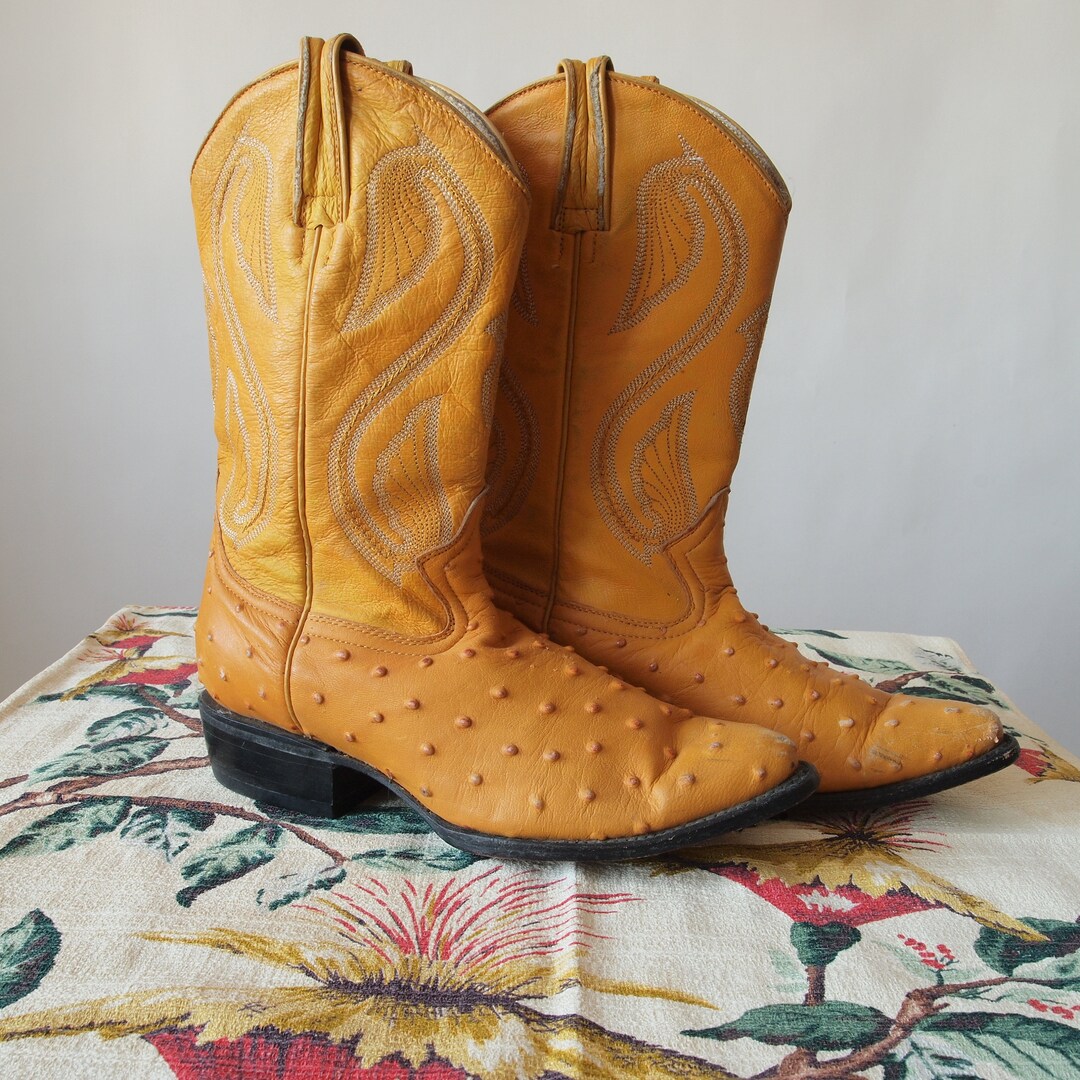 Vintage Leather and Ostrich Boots Country Yellow Donaldo Rockabilly ...