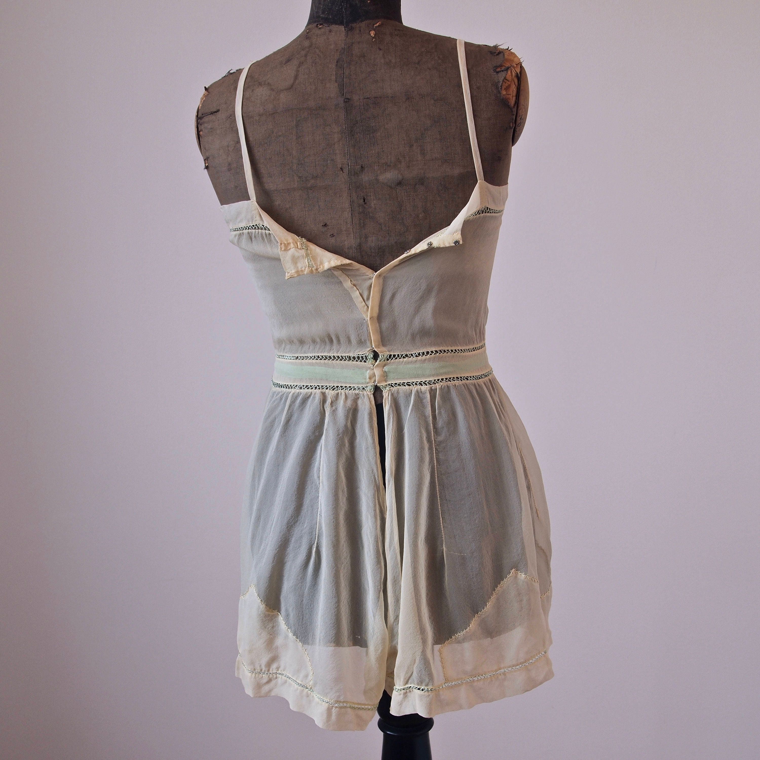 Vintage 20's Flapper Teddy Silk Chiffon Embroidered Step in Onesie ...