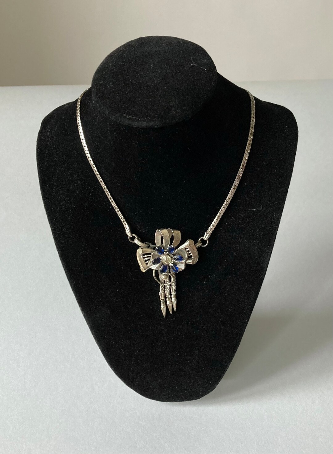 Harry Iskin 1940’s Sterling Silver Necklace With Blue Sapphire and ...