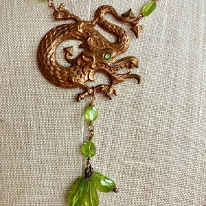 Peridot Dragon Necklace Czech Antique Stamping Natural Gemstones August ...