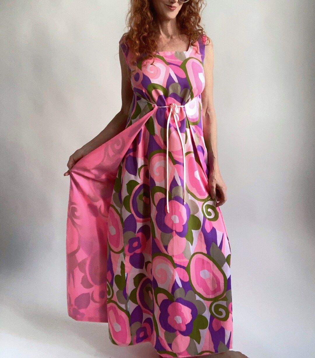 1960’s/70s Flower Power Psychedelic Pink Purple Muumuu Wrap Maxi Dress ...