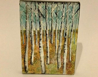 Original Art Paintings Small Mini Wood Block Birch Trees. | Etsy