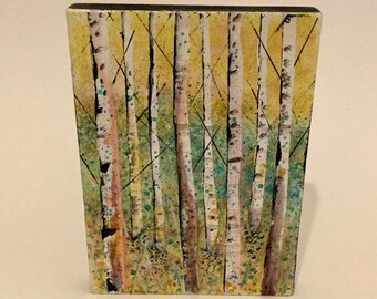 Original Art Paintings Small Mini Wood Block Birch Trees. | Etsy