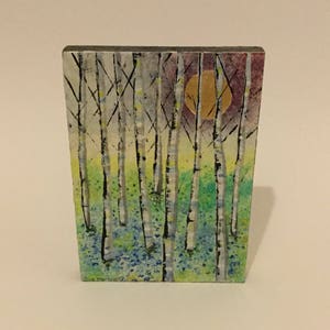 Original Art Paintings, Small Mini Wood Block, Birch Trees. - Etsy