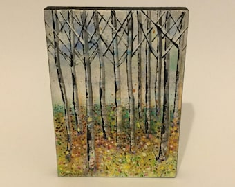 Original Art Paintings Small Mini Wood Block Birch Trees. | Etsy