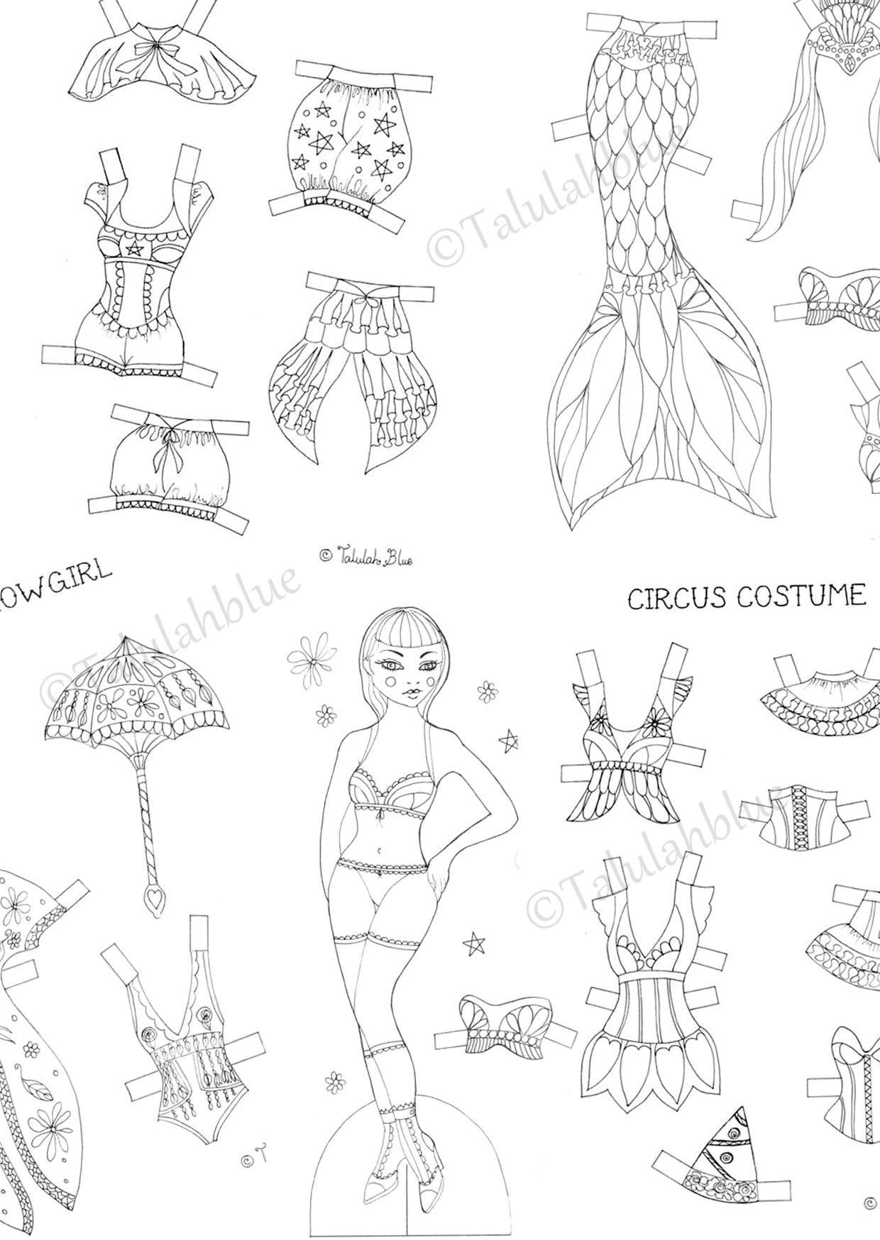 Dress up Doll, Mermaid, Colouring Pages, Circus Girl, Digital Pdf Art ...