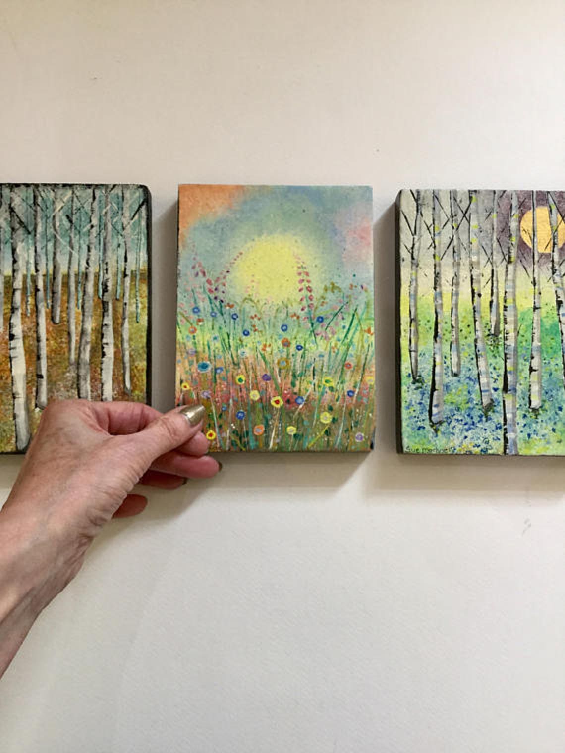 Original Art Paintings Small Mini Wood Block Birch Trees. | Etsy