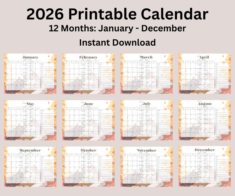 2026 Cat Printable Calendar – Sleeping Cats Design With To-do List Box ...