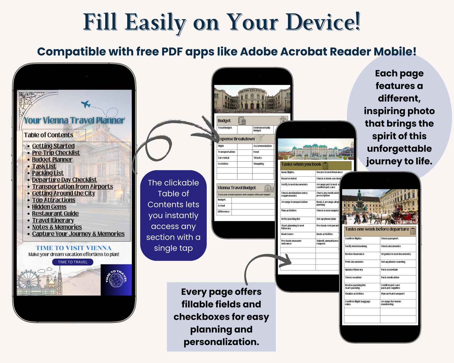 Vienna Travel Planner | Printable & Fillable PDF | Mobile Travel ...
