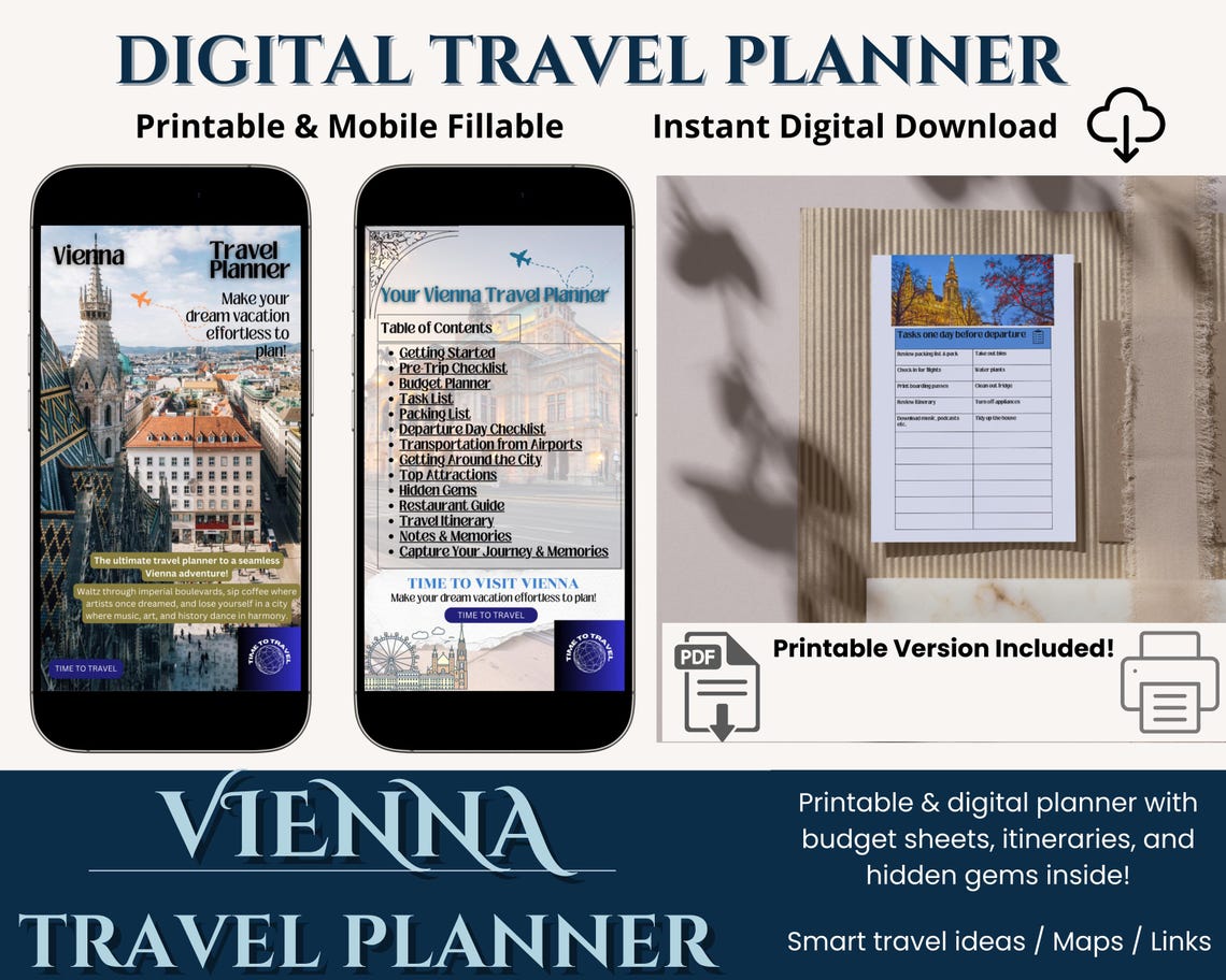 Vienna Travel Planner | Printable & Fillable PDF | Mobile Travel ...
