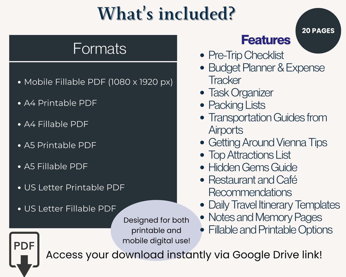 Vienna Travel Planner | Printable & Fillable PDF | Mobile Travel ...