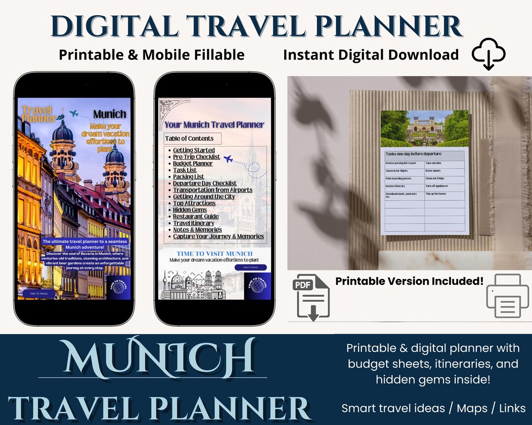 Munich Travel Planner | Printable & Fillable PDF | Mobile Travel ...