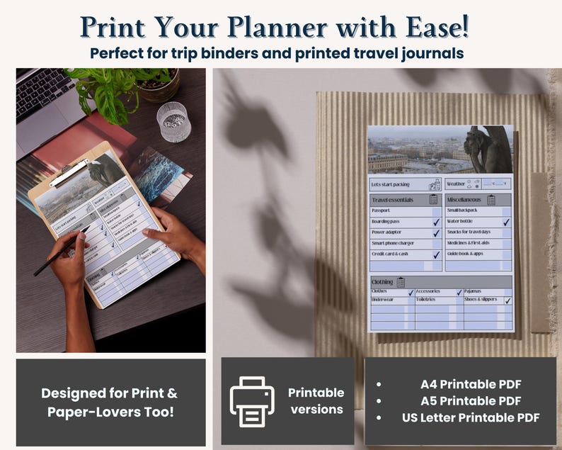 Paris Travel Planner | Printable & Fillable PDF | Mobile Travel Journal ...