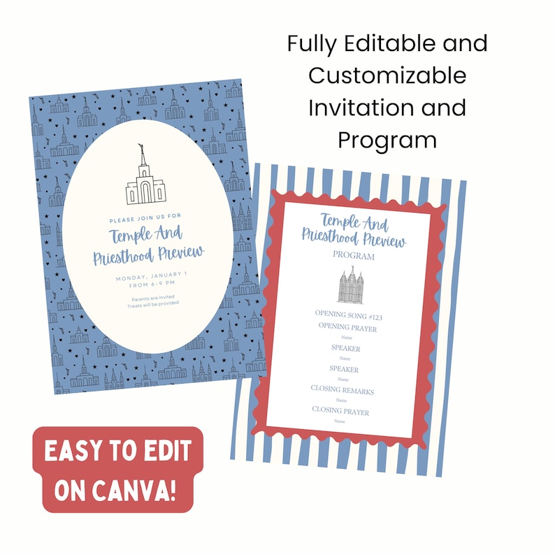Temple and Priesthood Preparation Bundle- Invitation, Program and ...
