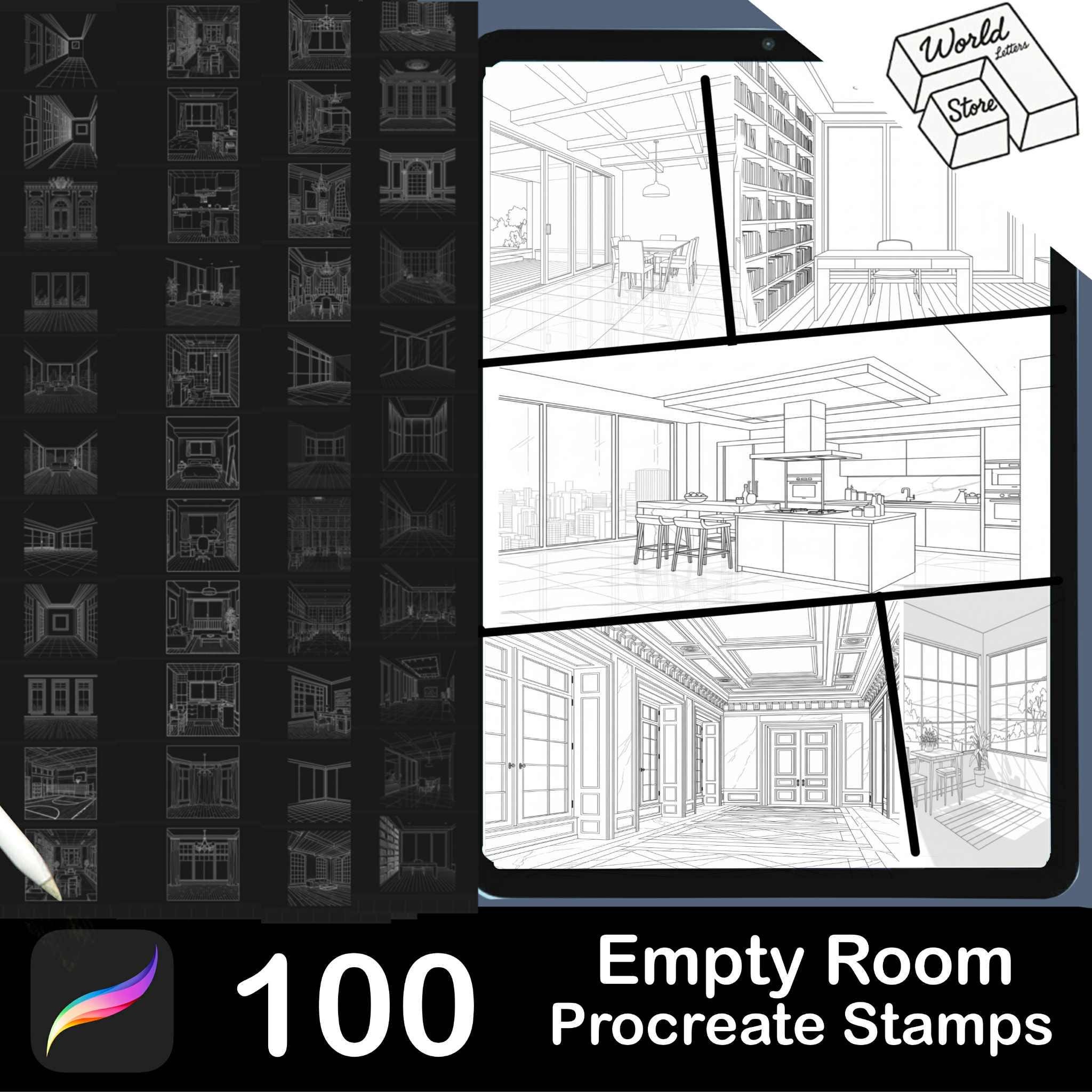 Procreate Empty Room Stamps: Architecture Reference (digital Download ...
