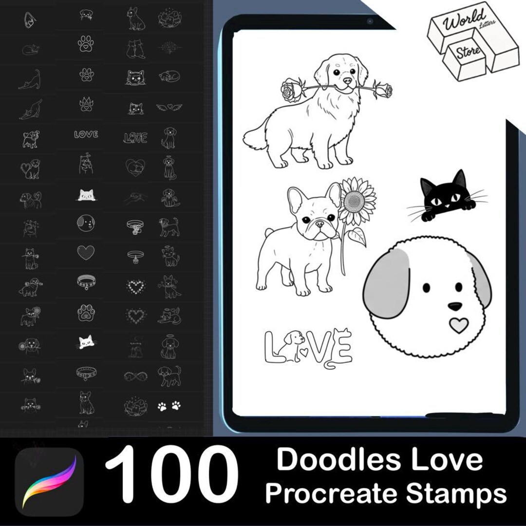 Procreate Pet Doodle Stamps: Dog, Cat, Paw Print Brush Set (digital ...