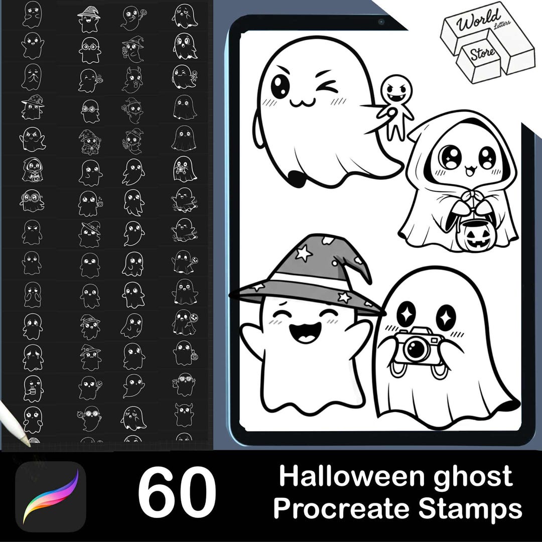 Halloween Ghost Procreate Stamps: Chibi Ghost Brushes (PDF) - Etsy