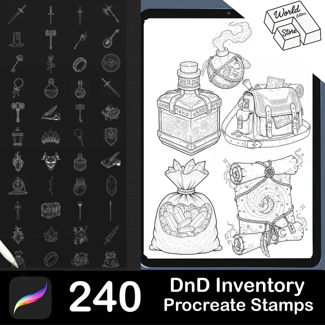 240 Procreate Dnd Inventory Stamp Brushes – ABR Brushes for RPG Art ...