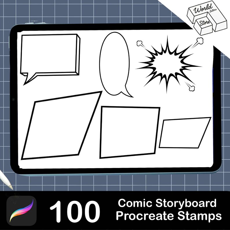 100 Procreate Comic Storyboard Template Builder | Procreate Comic Pop Art Bubble Stamp Brushes ...