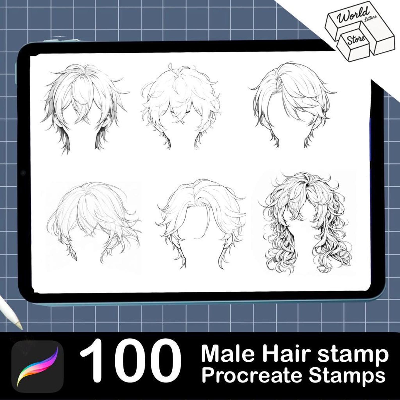 Procreate Hair Stamp Brush Set: 100 Male Hairstyles (digital Download ...